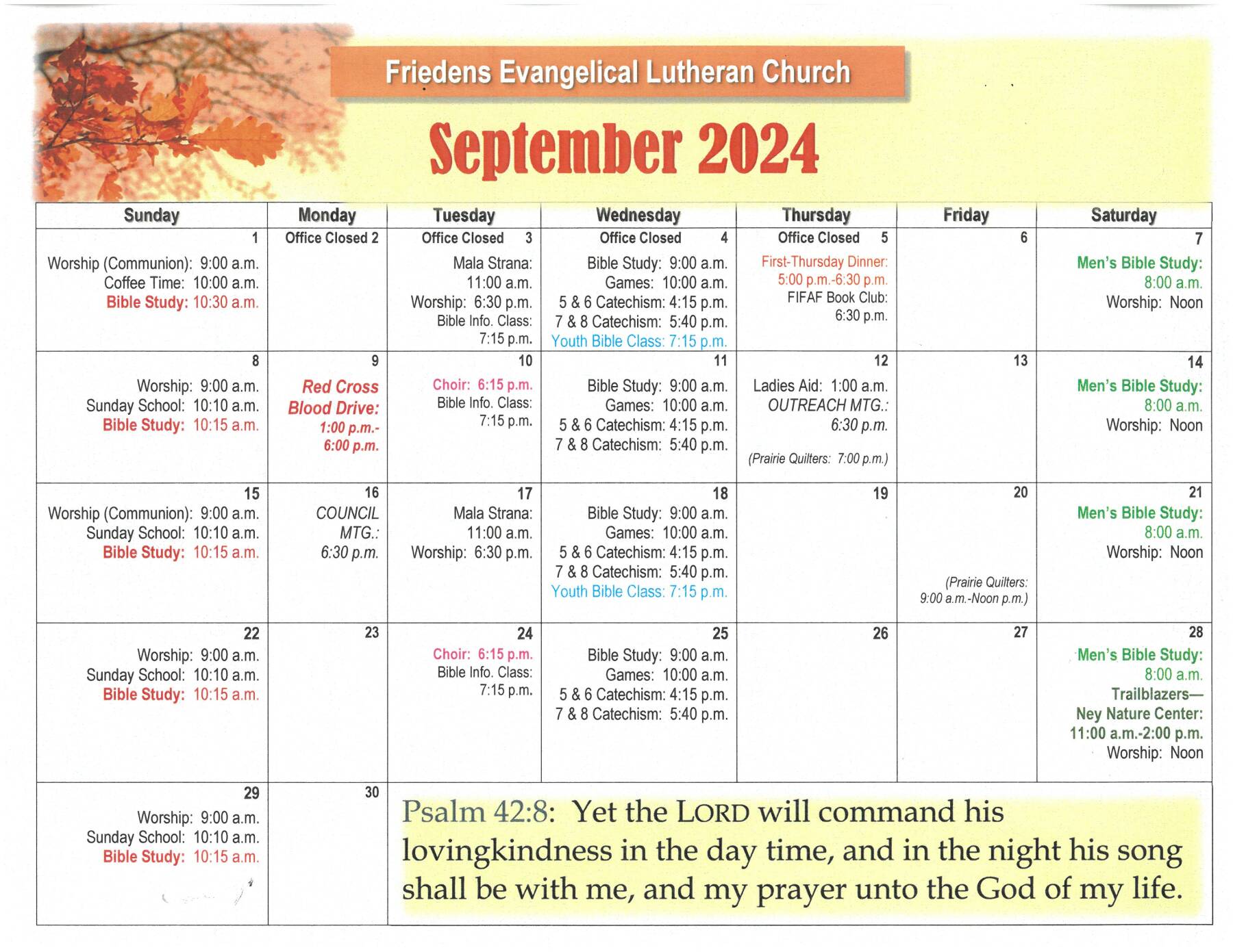 Church Calendar - Friedens Lutheran Church