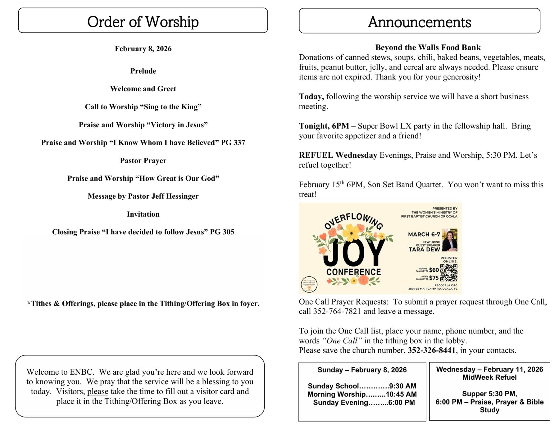 Worship Guide (Bulletin) Feb 08, 2026 - Eagles Nest Baptist Church
