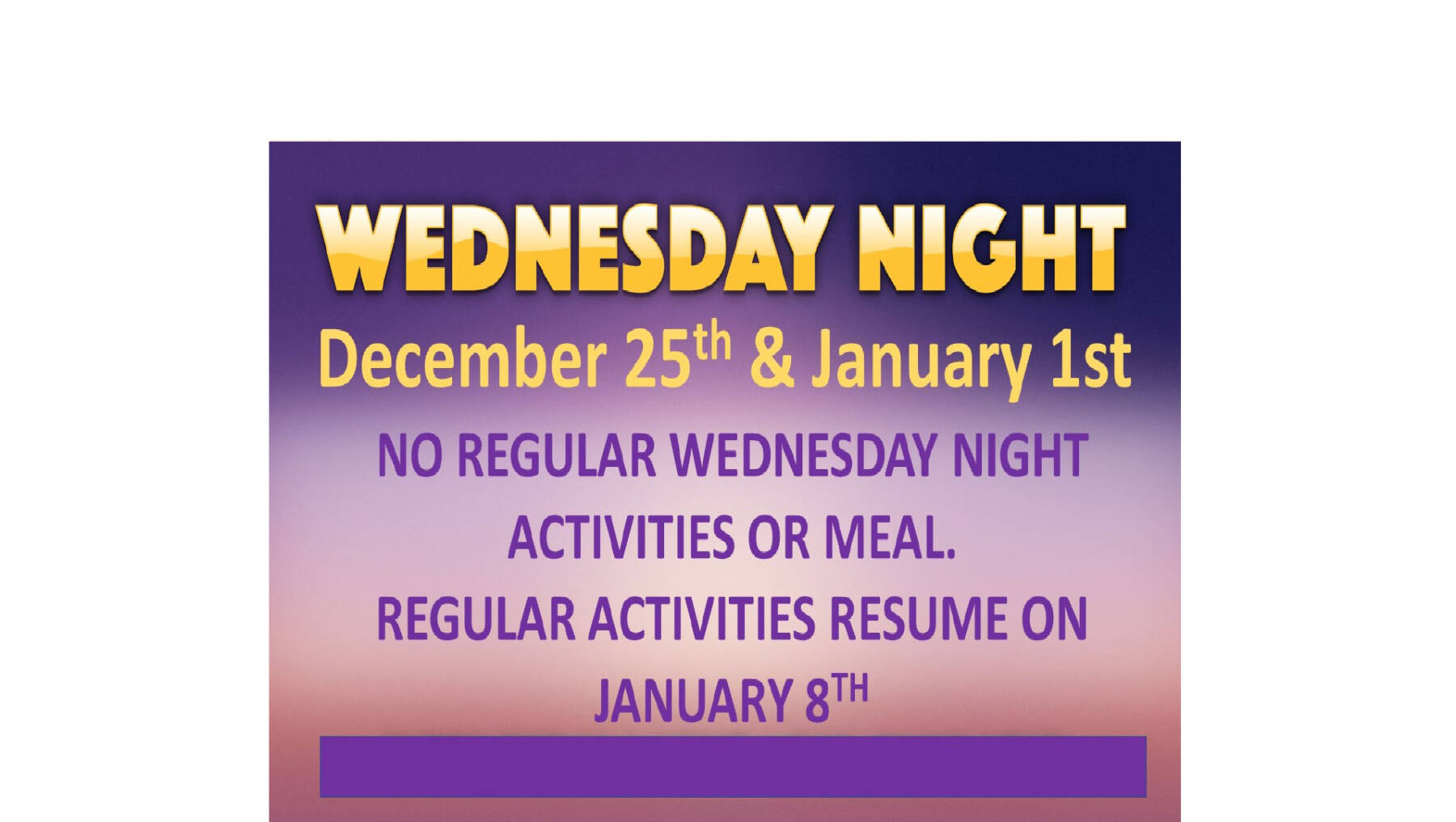 No Wednesday Night Activities - Celebration Church Tri-Cities