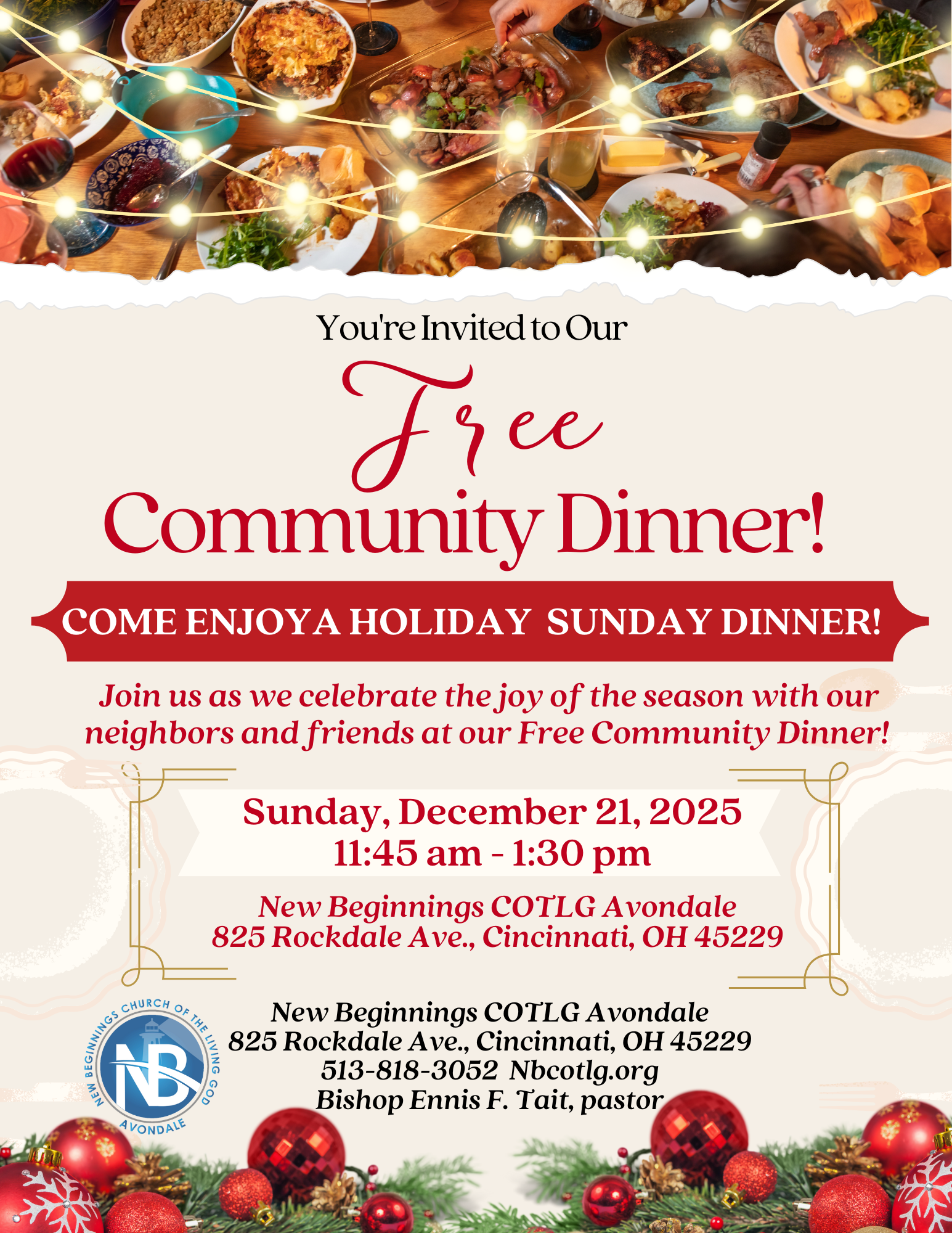 Free Community Dinners - New Beginnings Church of the Living God Avondale