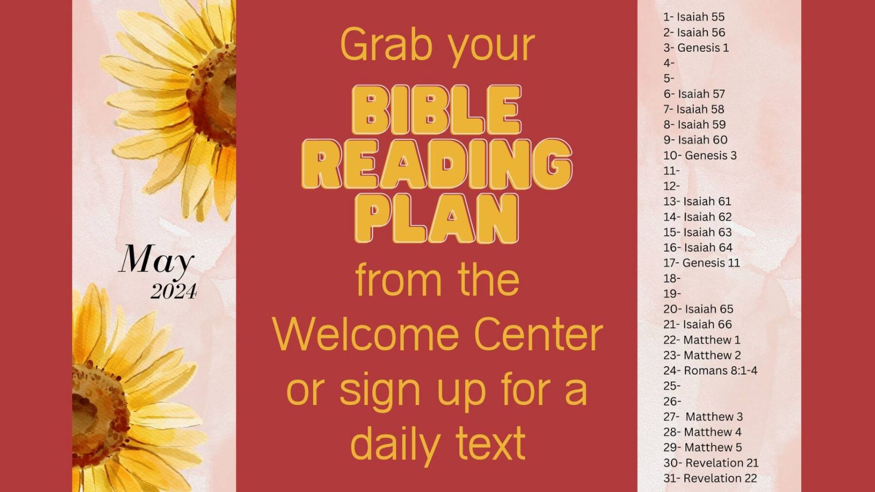 Announcements and bulletin for 5-12-24 - First Reformed Church